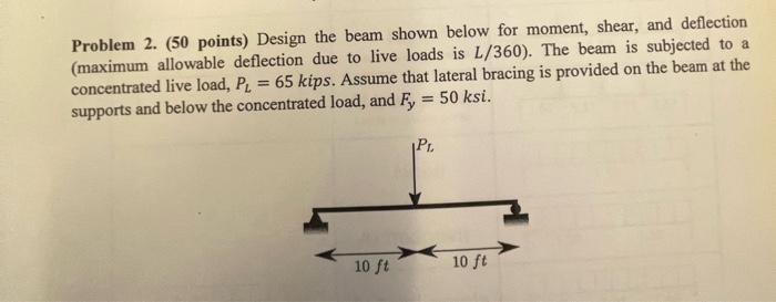 Solved Problem 2. ( 50 points) Design the beam shown below | Chegg.com