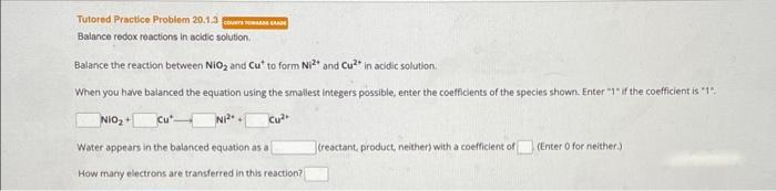 Solved Tutored Practice Problem 20,1. Balance redox | Chegg.com