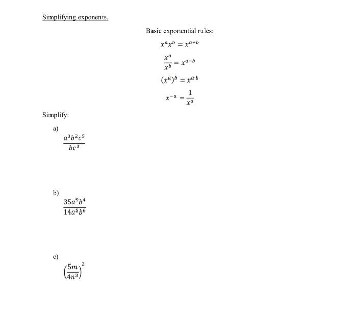 Solved Simplifying exponents. Basic exponential rules: | Chegg.com