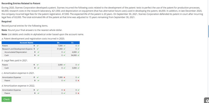 Solved Recording Entries Related to Patent During 2020. | Chegg.com