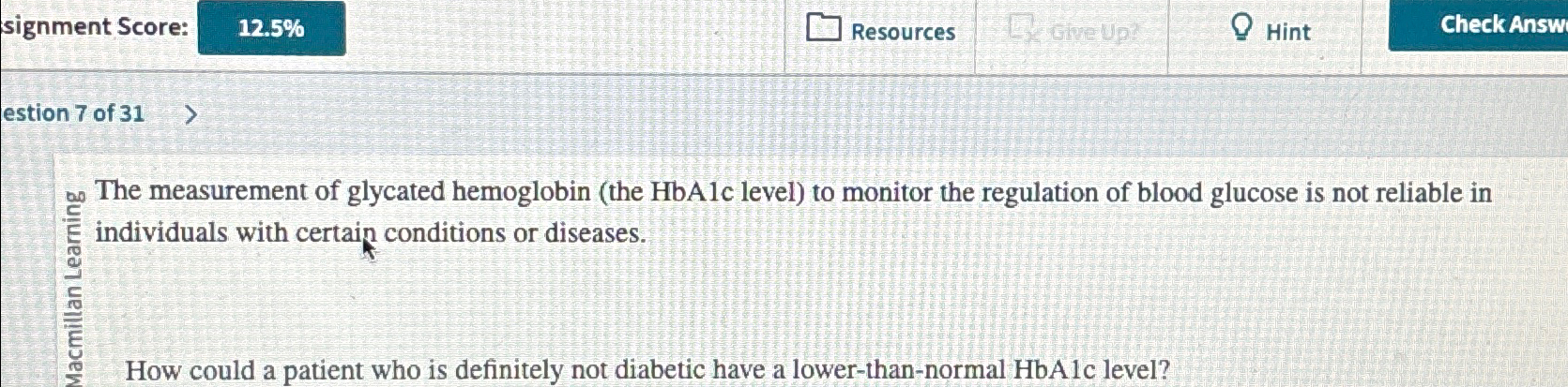 Solved The measurement of glycated hemoglobin (the HbAlc | Chegg.com