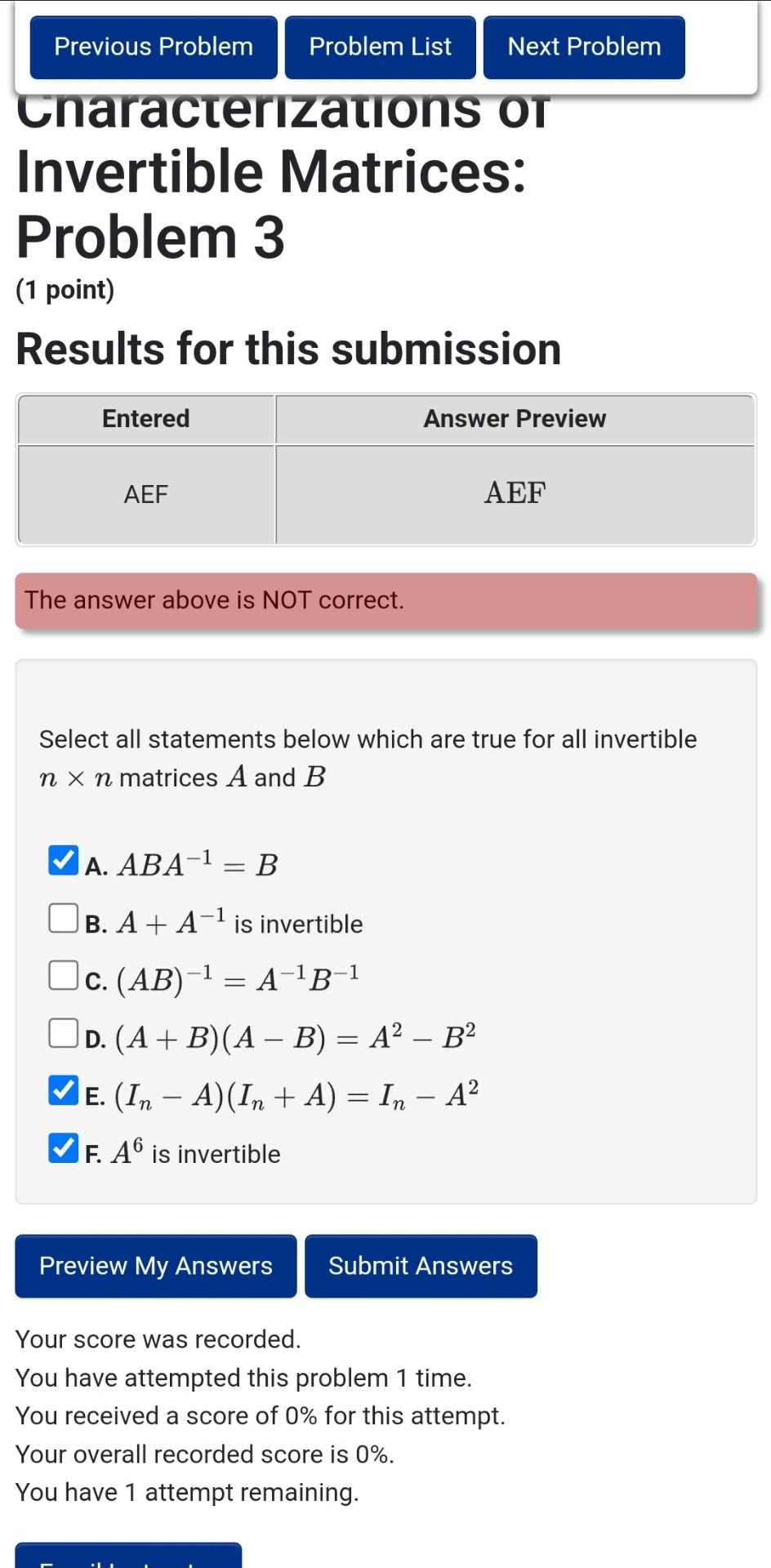 Solved Cnaracterızations от Invertible Matrices: Problem 3 | Chegg.com