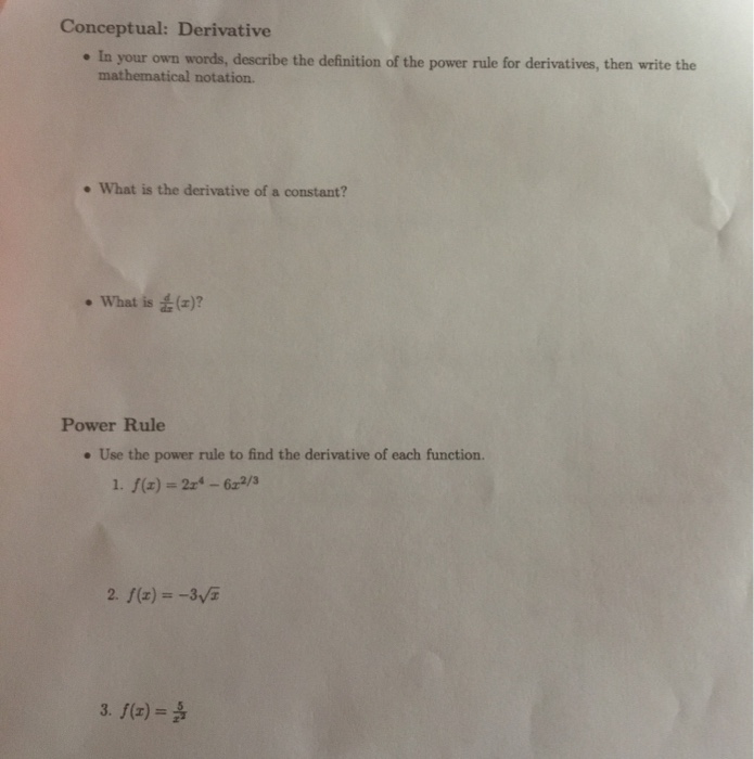 Solved Conceptual: Derivative In your own words, describe | Chegg.com