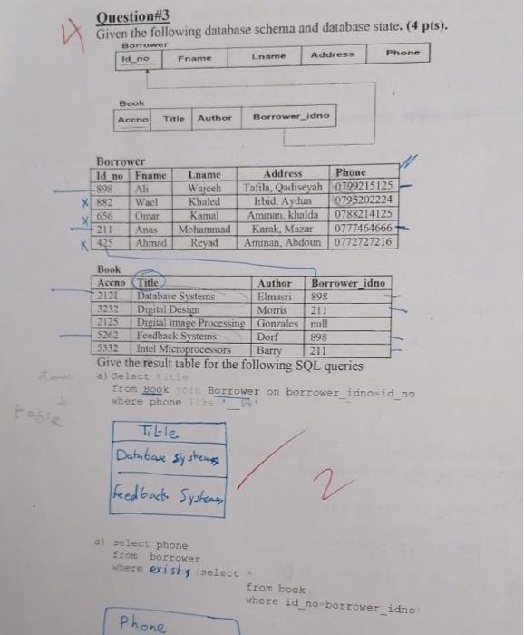 Question\#3 Given the following database schema and | Chegg.com