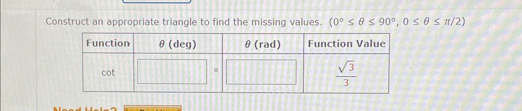 Solved Construct an appropriate triangle to find the missing | Chegg.com
