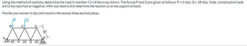 Solved Using the method of sections, determine the load in | Chegg.com