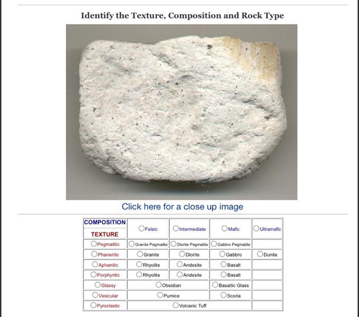 Solved Identify the Texture, Composition and Rock Type Click | Chegg.com