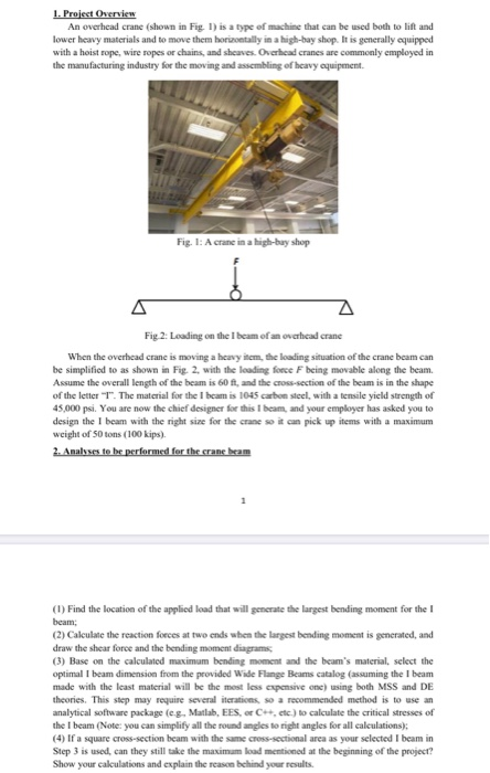 1. Project Overview An overhead Crane (shown in Fig. | Chegg.com