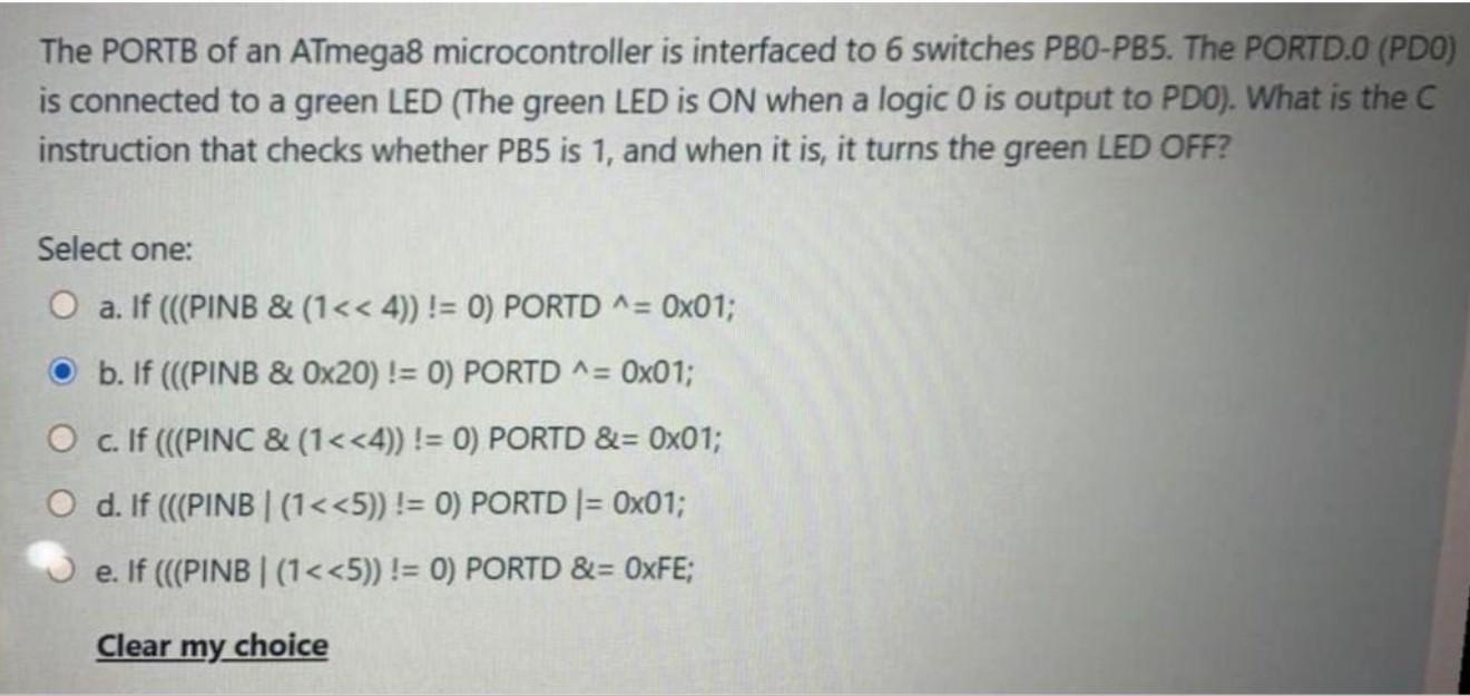 Solved The PORTB of an ATmega8 microcontroller is interfaced | Chegg.com