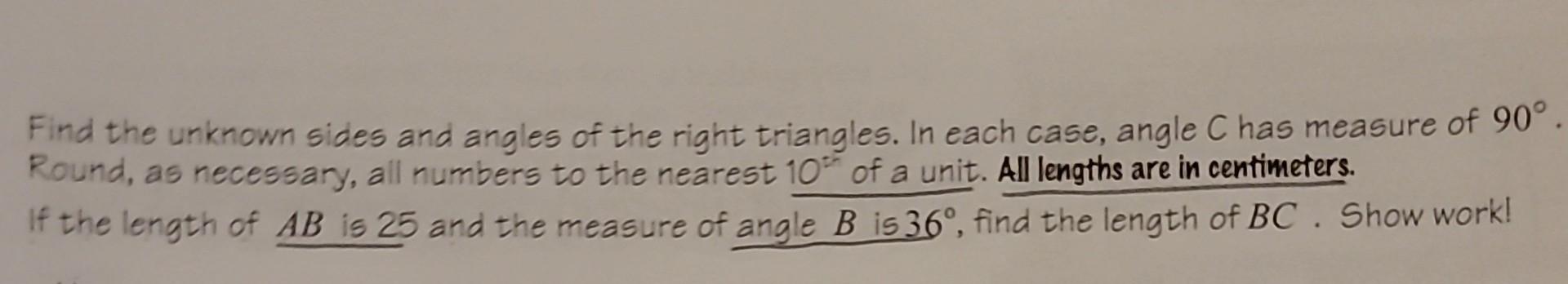 Solved Find the unknown sides and angles of the right | Chegg.com