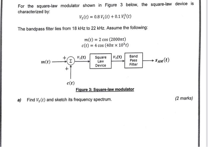 Solved For the square-law modulator shown in Figure 3 below, | Chegg.com
