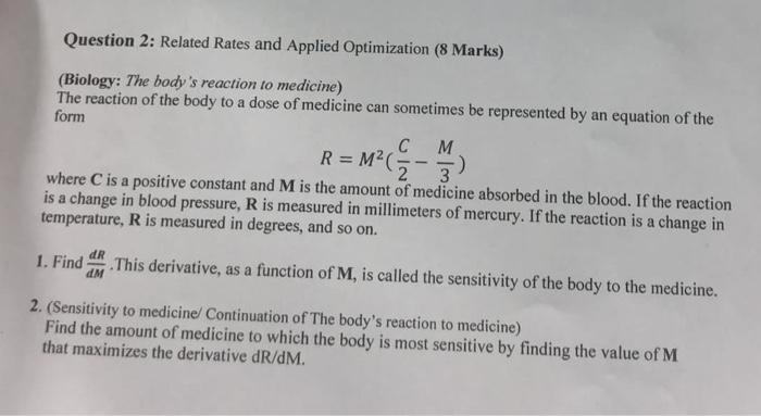 Solved Question 2: Related Rates and Applied Optimization (8 | Chegg.com
