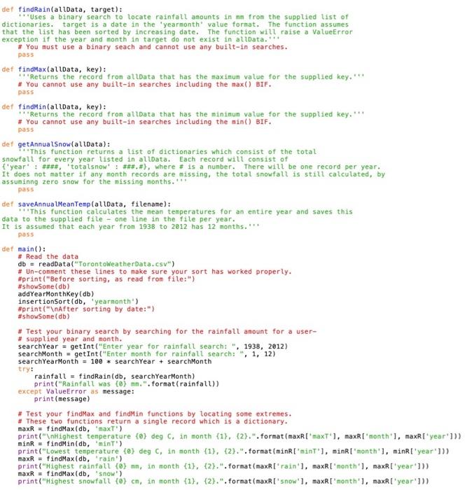 Solved def readData(filename): Reads the weather data from | Chegg.com