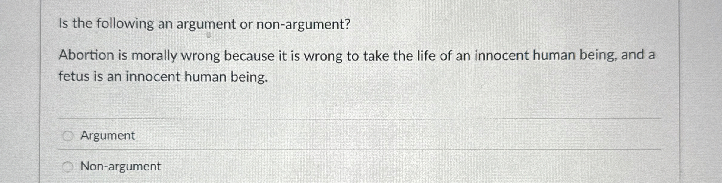 Solved Is the following an argument or non-argument?Abortion | Chegg.com