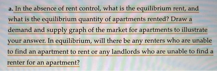 Solved a. In the absence of rent control, what is the | Chegg.com