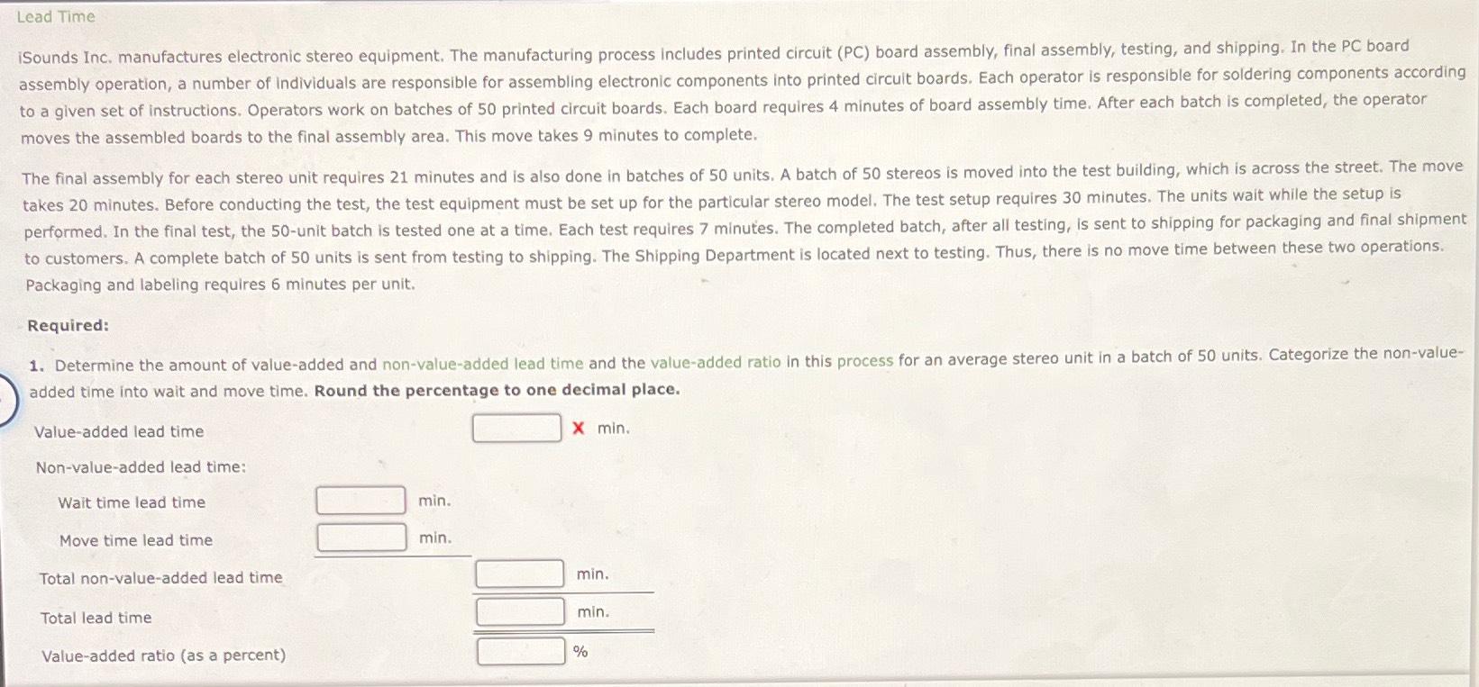 Solved Lead Time moves the assembled boards to the final | Chegg.com