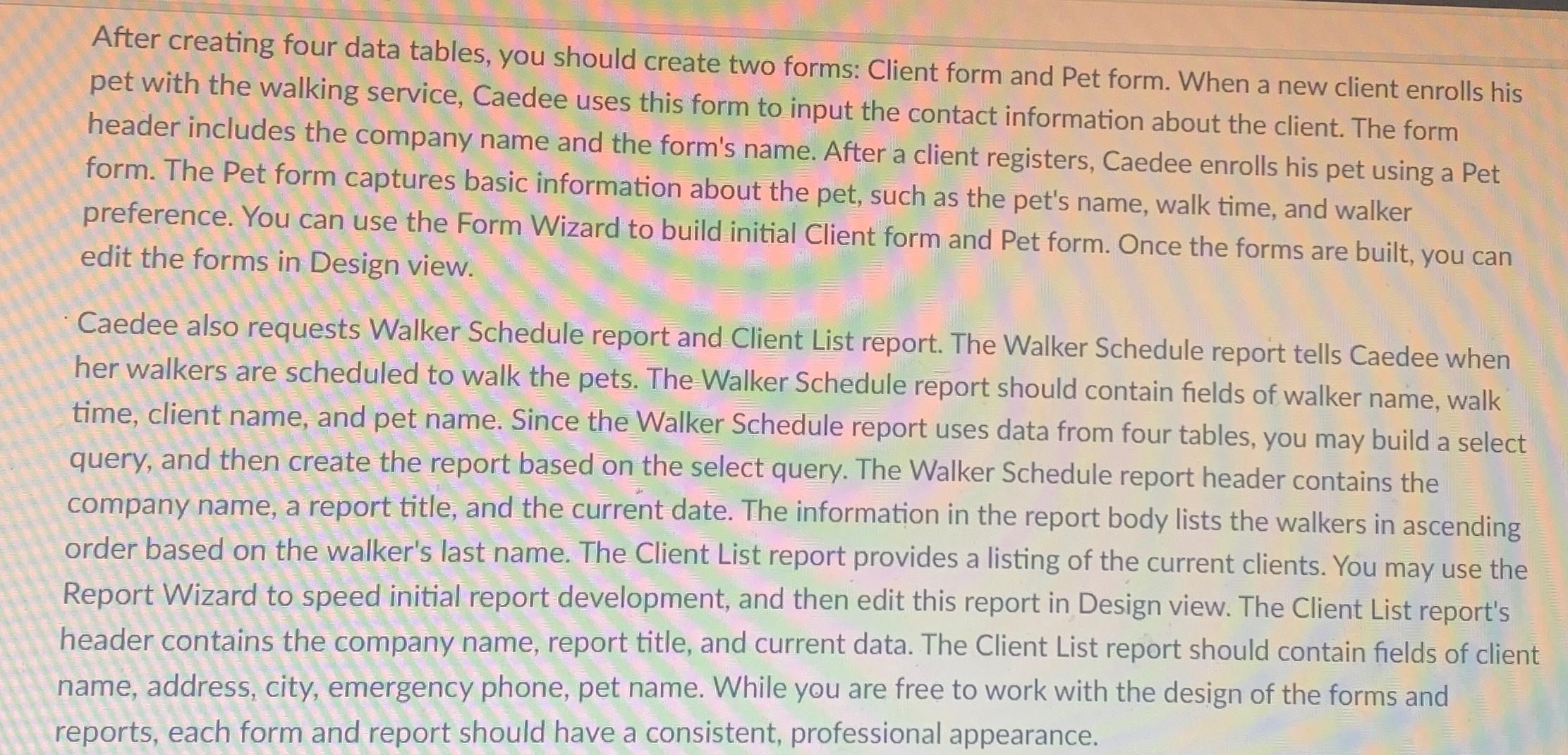 Solved After creating four data tables, you should create | Chegg.com