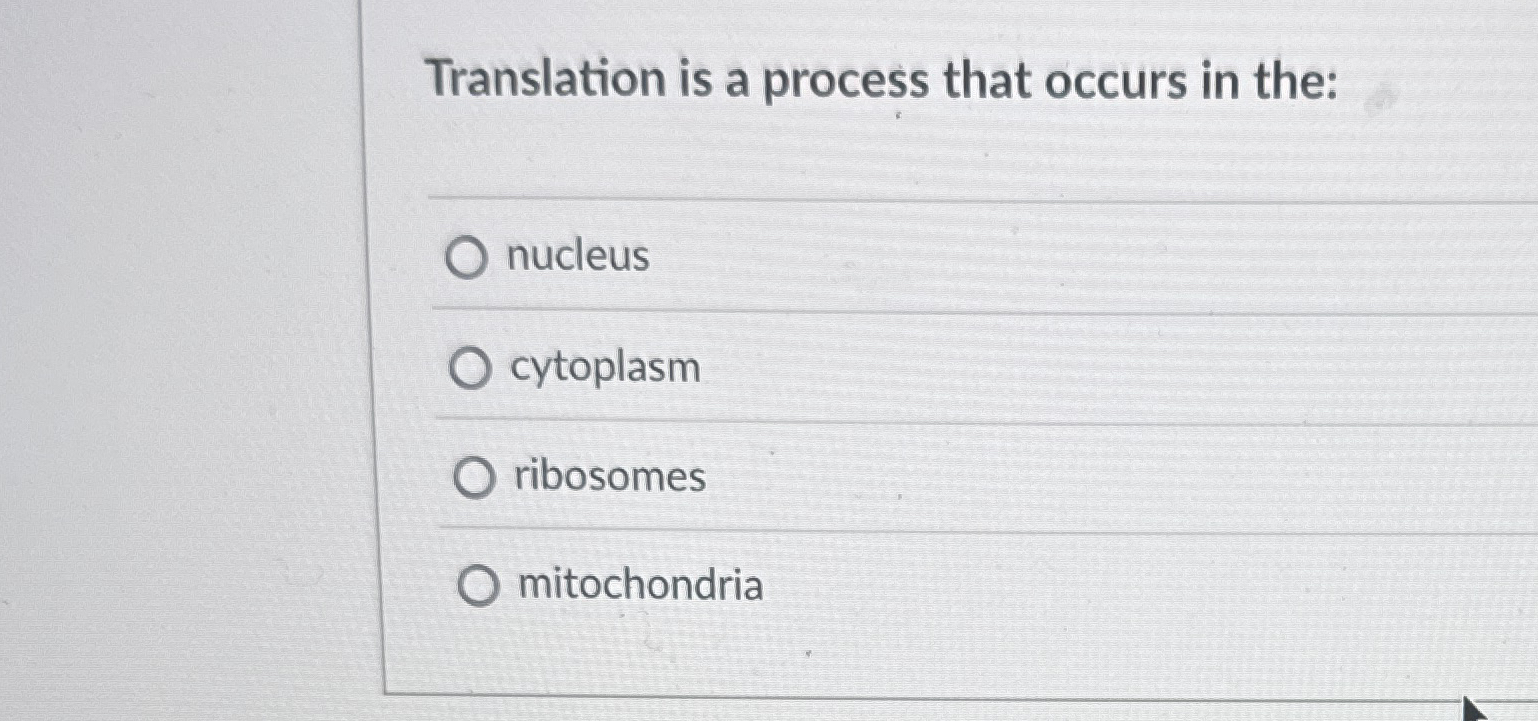 Solved Translation is a process that occurs in | Chegg.com