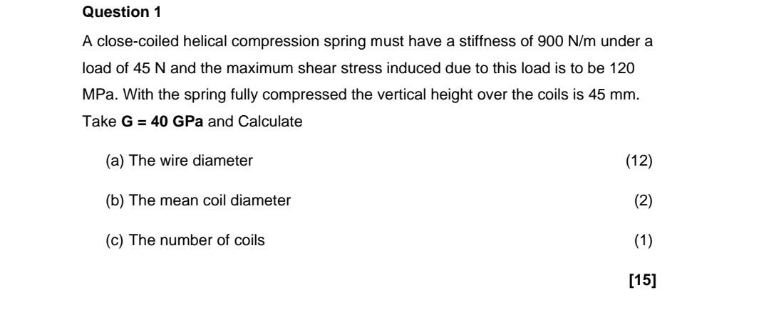 Solved A close-coiled helical compression spring must have a | Chegg.com