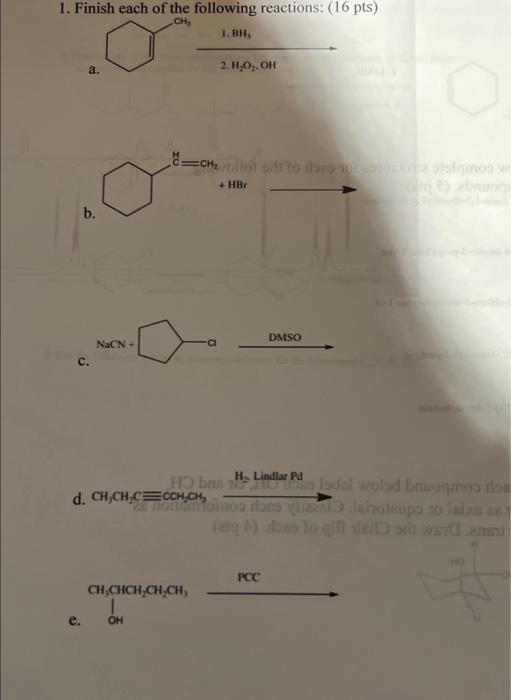 Solved a. 1. BH3 2.H2O2.OH b. c. d. H. Lindlar Pdf. | Chegg.com