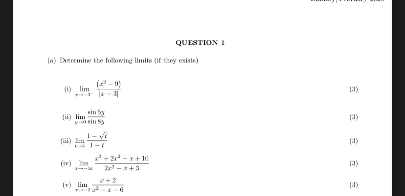 Solved QUESTION 1(a) ﻿Determine the following limits (if | Chegg.com
