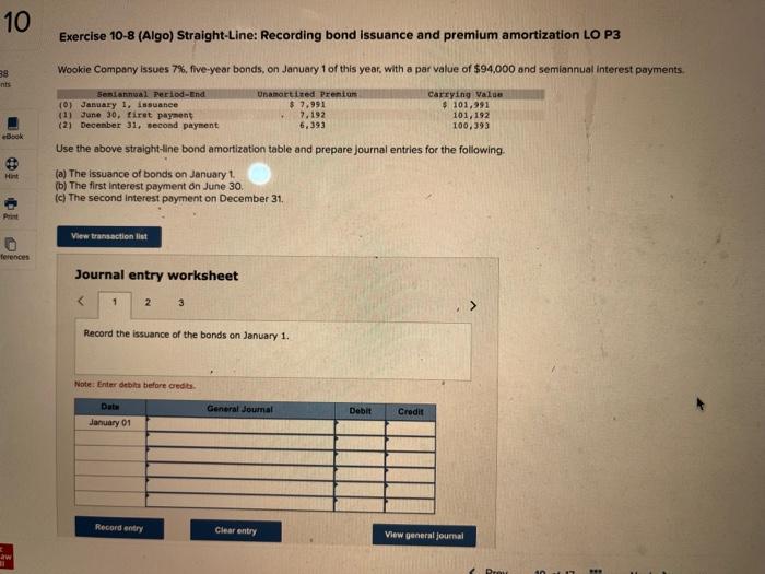 Solved Exercise 10-8 (Algo) Straight-Line: Recording bond | Chegg.com