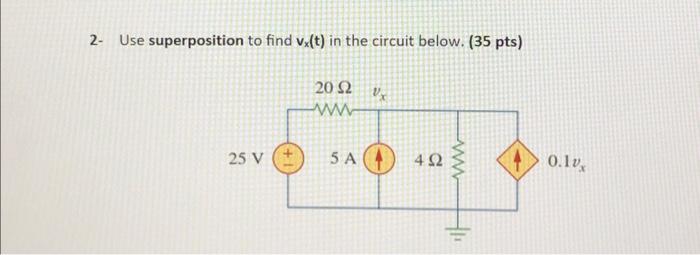 Solved 2- Use superposition to find vx(t) in the circuit | Chegg.com