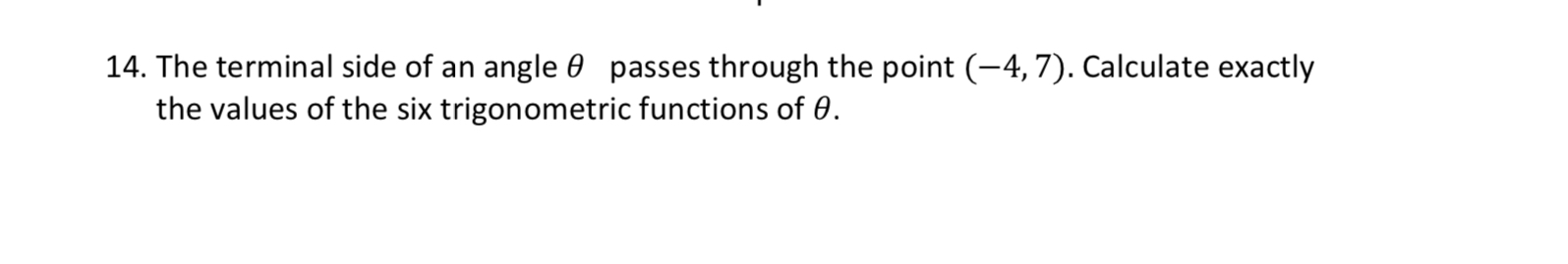 Solved The terminal side of an angle θ ﻿passes through the | Chegg.com