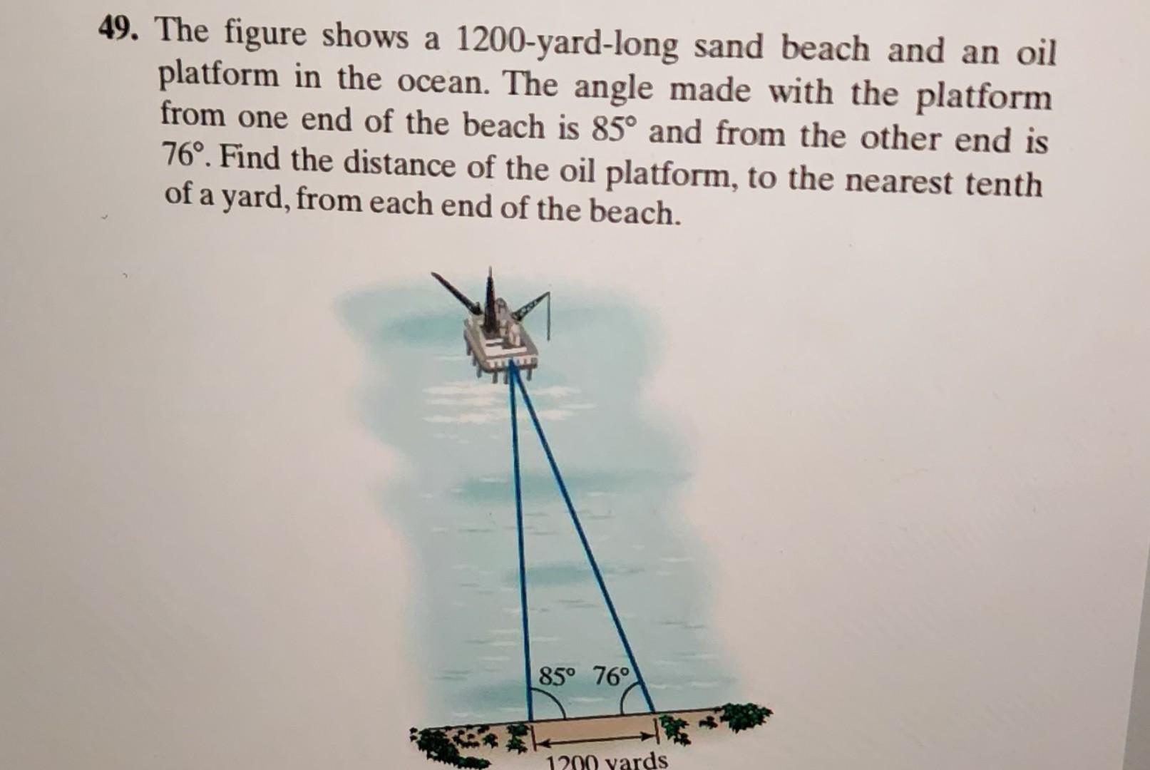 Solved 54. A pier forms an 85∘ angle with a straight shore. | Chegg.com