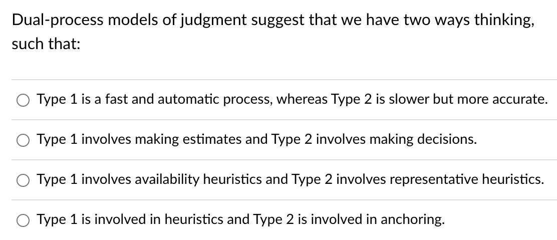 Solved Dual-process models of judgment suggest that we have | Chegg.com