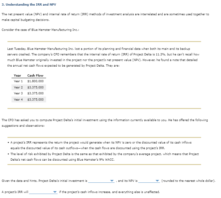 Solved Understanding the IRR and NPVThe net present value | Chegg.com