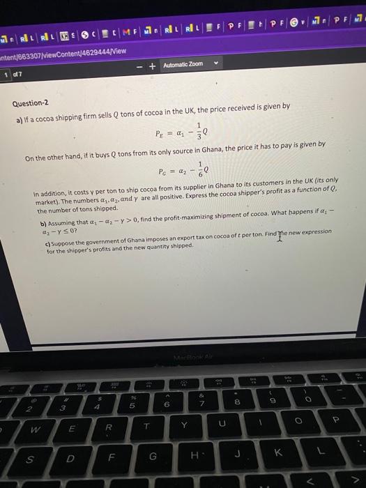 Solved Question-2 a) If a cocoa shipping firm sells Q tons | Chegg.com