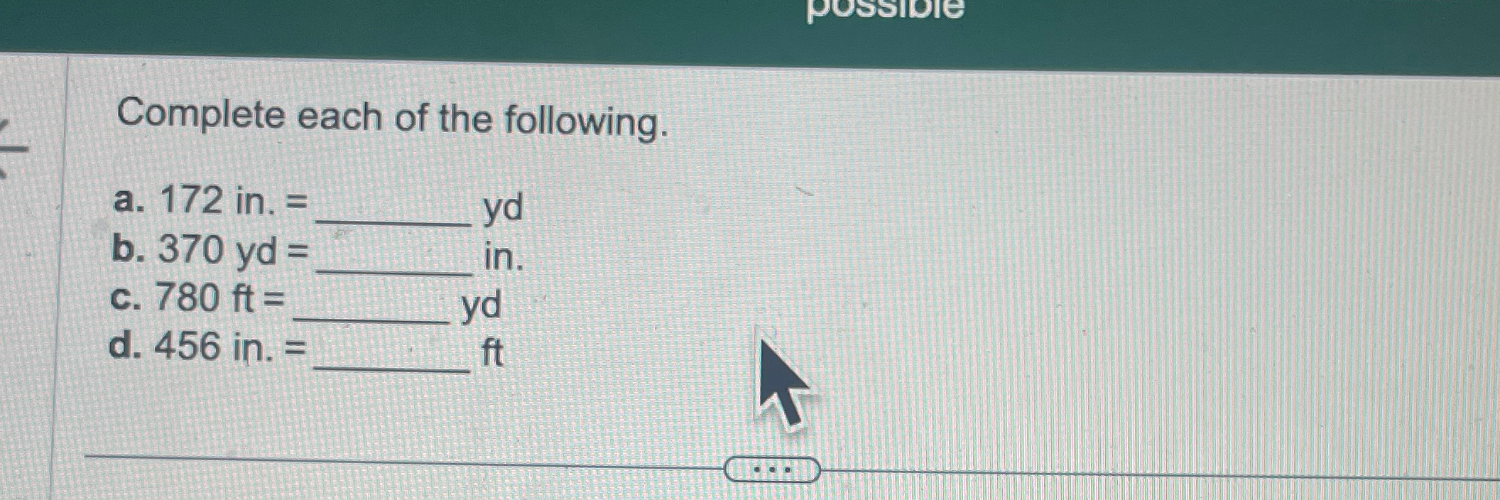 Solved Complete each of the following.a. 172 ﻿in. = | Chegg.com