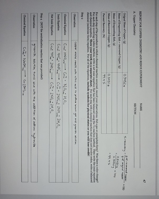 42 COPPER CHEMISTRY AND REDOX REACTIONS INTRODUCTION | Chegg.com
