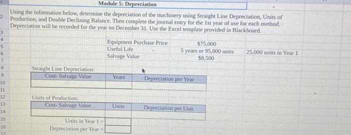 Solved Module 5: Depreciation Using the information below, | Chegg.com