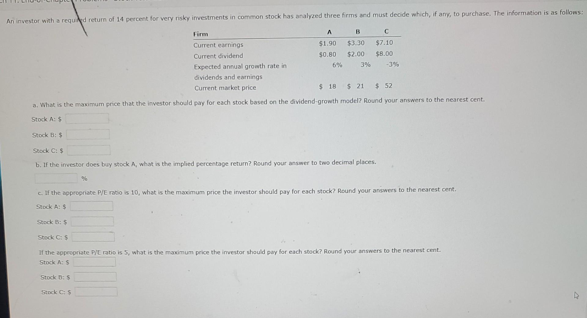 Solved \begin{tabular}{lccc} Firm & A & B & C \\ \hline | Chegg.com