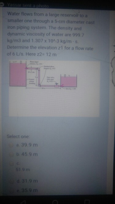 Solved Airplane mode 95% Water flows from a large reservoir | Chegg.com