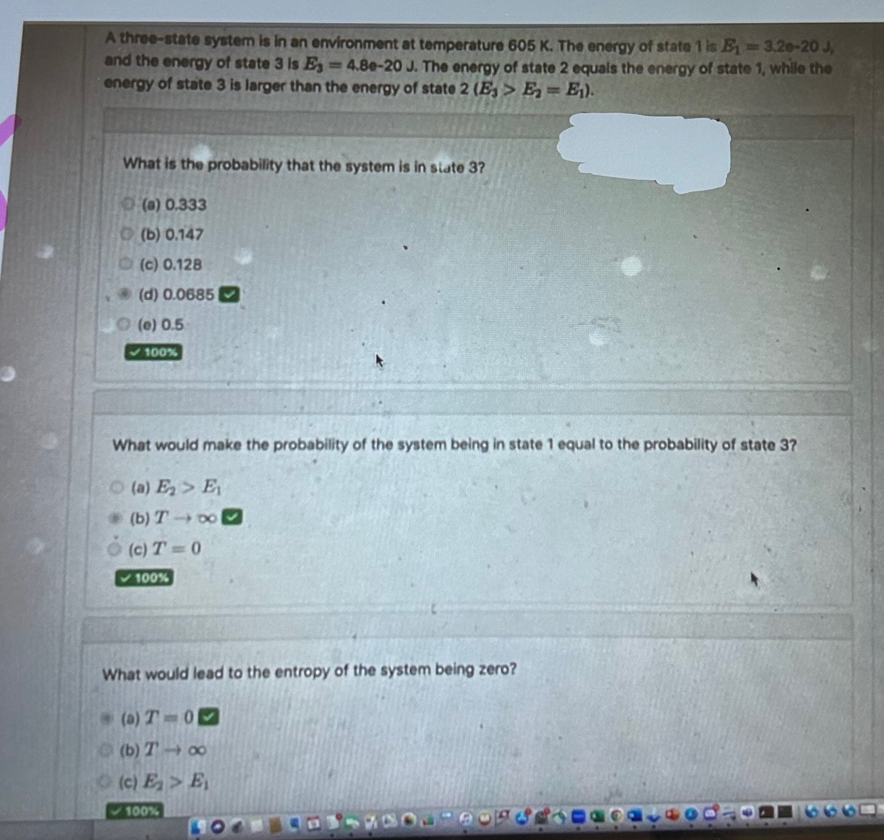 A three-state system is in an environment at | Chegg.com