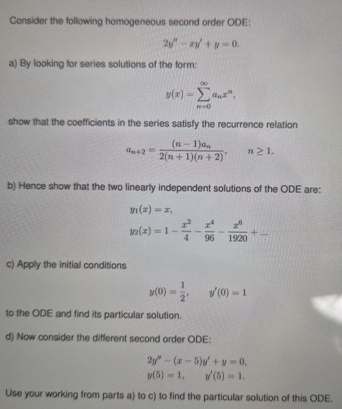 Solved Consider the following homogeneous second order | Chegg.com