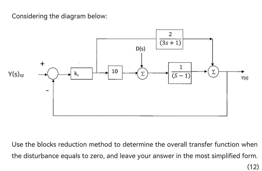 Solved Considering the diagram below: Use the blocks | Chegg.com