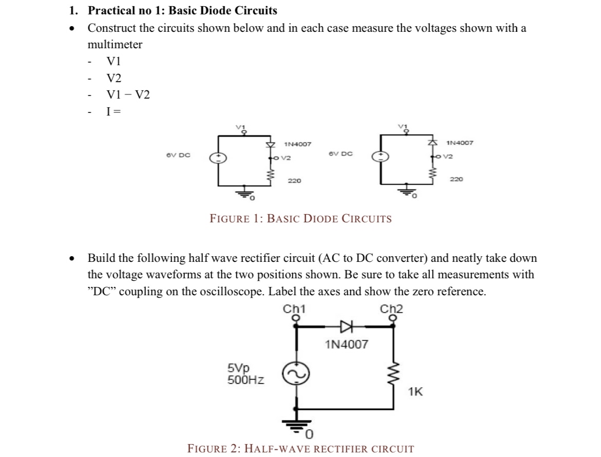 Practical no 1: Basic Diode CircuitsConstruct the | Chegg.com