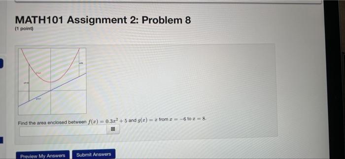 Solved MATH101 Assignment 2: Problem 8 Find the area | Chegg.com