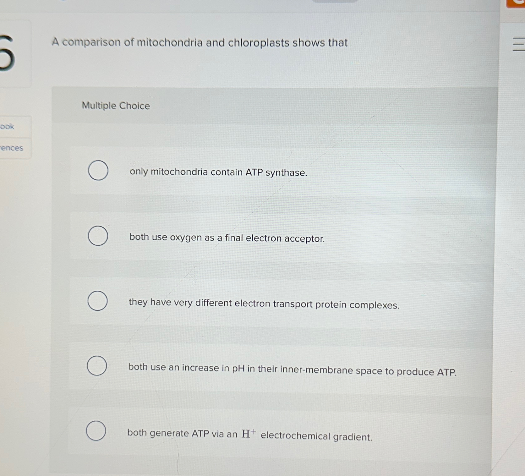 Solved A comparison of mitochondria and chloroplasts shows | Chegg.com