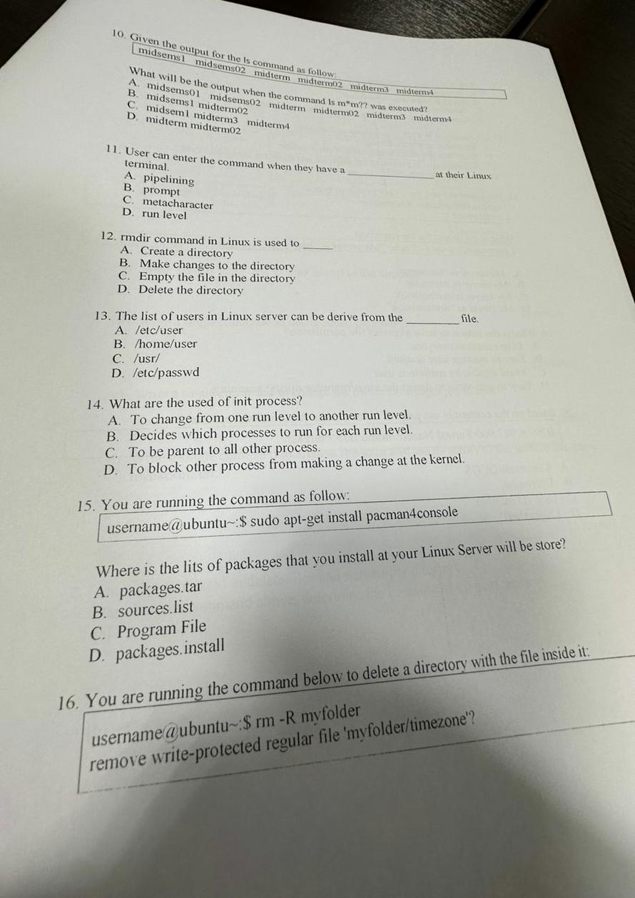 Solved 3. When you run the command user@ubuntu The following | Chegg.com