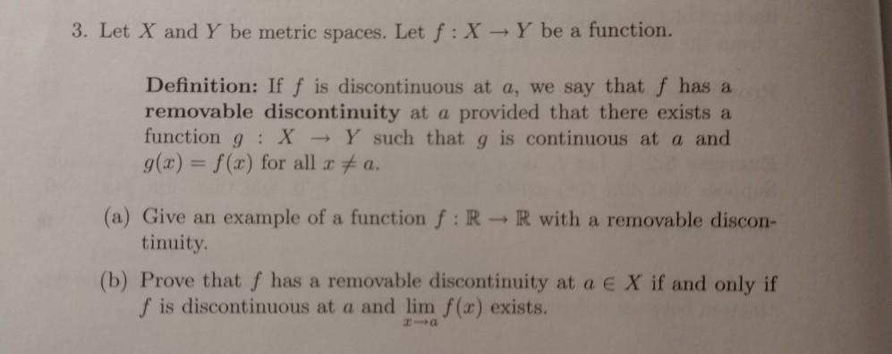 Solved 3. Let X and Y be metric spaces. Let f : X - Y be a | Chegg.com