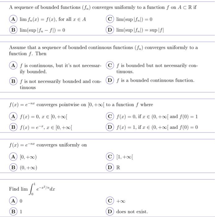 Solved A sequence of bounded functions (fn) converges | Chegg.com