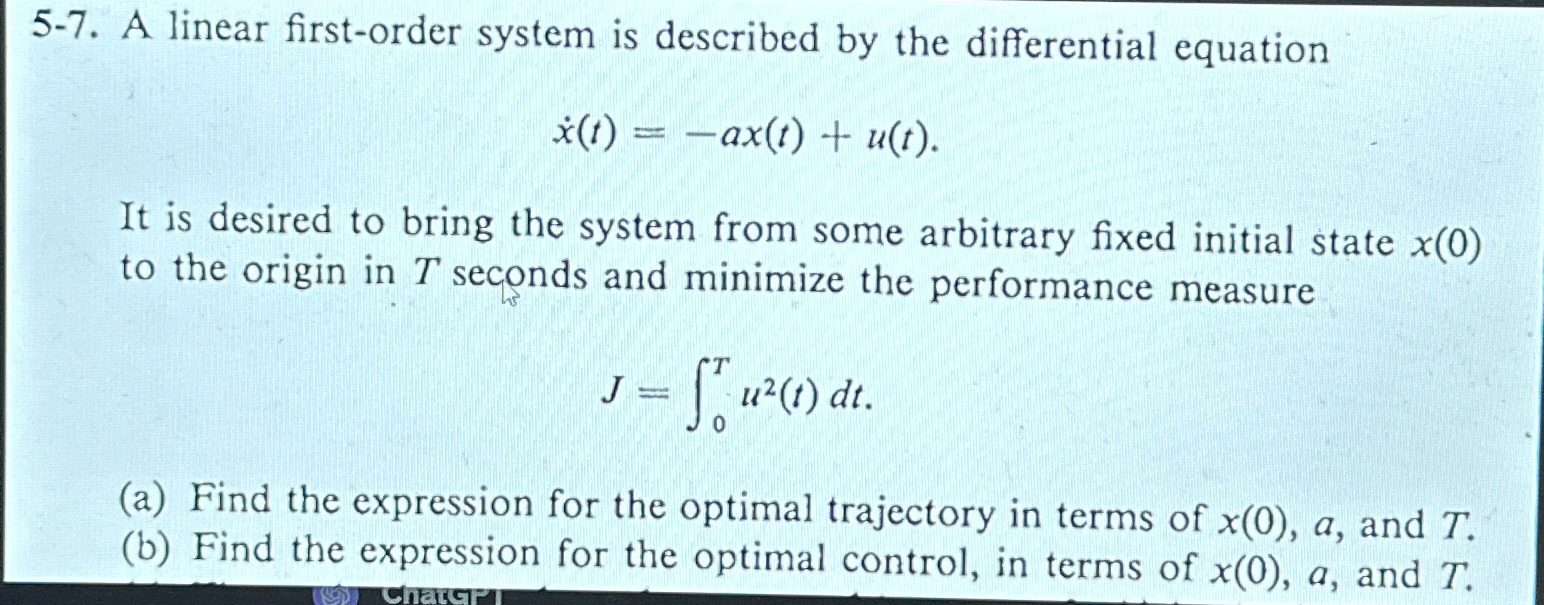 Solved 5-7. ﻿A linear first-order system is described by the | Chegg.com