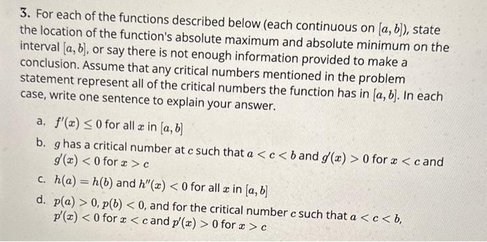 Solved 3. For each of the functions described below (each | Chegg.com