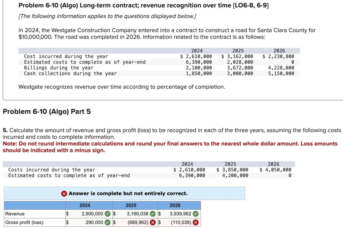 Solved Problem 6-10 (Algo) ﻿Long-term contract; revenue | Chegg.com