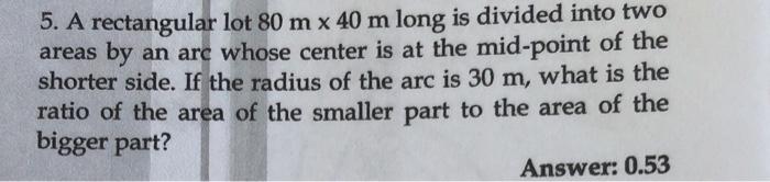 Solved 5. A rectangular lot 80 m x 40 m long is divided into | Chegg.com